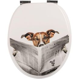 Calmwaters - wc Sitz Hund Schlauer Hund, Absenkautomatik, Fast-Fix-Befestigung aus Metall, universale O-Form, stabiler Holzkern Toilettendeckel,