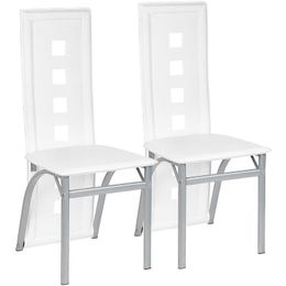 Haloyo - 2er-Set Esszimmerstühle, Küchenstuhl mit PU-Sitz und Rückenlehne, Metallbeine, Weiß