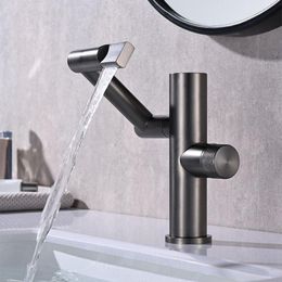 Petites Ecrevisses - Wasserhahn Bad Grau Modern Intelligent Drehbarer Waschtisharmatur mit LED-Anzeige Warmes und Kaltes Wasser Einhand Mischbatterie