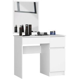 Celester-Tisch, Make-up-Tisch, Toilettentisch, mit 500x600 Spiegel, P-2 / sl, rechts System ohne Weiß / Weiß-Griff 1 Regale 2 Schubladen 1 Türen1