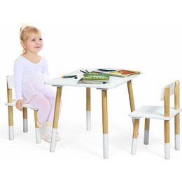 GOPLUS 3-Teiliges Kindersitzgruppe, Kindermoebel mit Ergonomischem Design aus 1 Tisch & 2 Stühle, aus Holz, Moebel-Set mit Abgerundeten Ecken, für