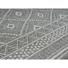 the carpet Calgary In- & Outdoor Teppich Flachgewebe, Modernes Design, Trendige Farben, Superflach, uv- und Witterungsbeständig, Grau-Raute, 120 cm Rund - The