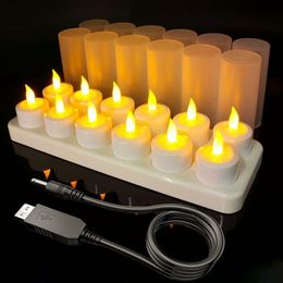Flammenlose led Kerzen, 12er Wiederaufladbare Teelichter Kerzen, Batteriebetriebene Kerzen Kabellose mit Ladestation Gefrosteter Tassen und USB-Kabel