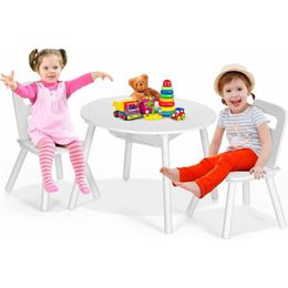Goplus - Kindersitzgruppe mit 1 Holztisch und 2 Stühlen, Kindertisch mit Netztasche, Sitzgruppe für Kleinkinder & Maedchen & Jungs, Kindermoebel-Set