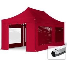 3x6 m Faltpavillon professional Alu 40mm, Seitenteile mit Panoramafenstern, rot - rot