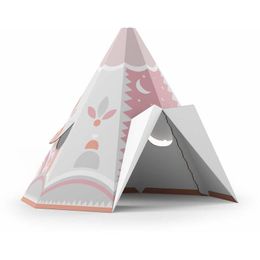 Spielhaus xxl 1,32 x 1,22 x 1,55 m aus Pappe Pappspielhaus Karton Haus - Tipi Ethno Muster Rosa - Foldzilla