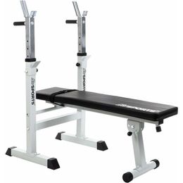 ScSPORTS® Hantelbank - Klappbar, mit Ablage, Dip Station, Verstellbar, bis 100 kg belastbar, Gepolstert, Stabil, Weiß - Multifunktion Schrägbank,