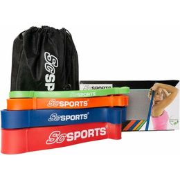 ScSPORTS® Fitnessband - Set, 4 Stück, 2m, Elastisch, Nachhaltig, Naturlatex, mit Tasche, Mehrere Farben - Trainingsband, Gymnastikband, Theraband,