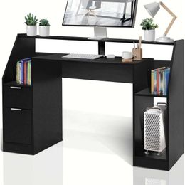 Miadomodo - Schreibtisch - 123 x 55 x 90 cm, mit Schubladen und Stauraum, Schwarz, mdf, Einfache Montage - PC-Tisch, Computertisch, Bürotisch,