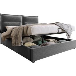 Betten mit Stauraum Hydraulisches Doppelbett 140 x 200 cm mit verstellbarem Kopfteil Grau mit Matratze - Grau