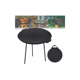 Gusseisen Grillpfanne Abnehmbar mit 3 Beinen, Ø45cm Rund Dreibein Gusseisen bbq Grillplatte mit Griff, Dutch Oven Grillwanne Grillzubehör Feuer