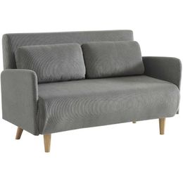 2-Sitzer-Sofa mit Cordbezug und Holzfüßen, Cord, Hellgrau - Hellgrau - Sweeek