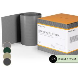 Blumfeldt - Sichtschutzstreifen Zaunblenden PVC-Hartplastik 2,53 x 0,19 m - Mittelgrau