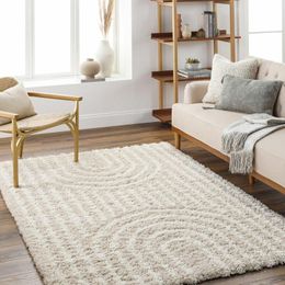 Teppich Hochflor Wohnzimmer Soft Weich Shaggy Modernes Skandi Design Weiß und Beige 160 x 220 cm - Surya