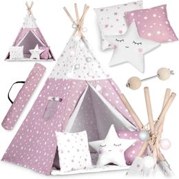 Nukido Kinder-Tipi-Zelt mit Lichtern – rosa mit Sternen