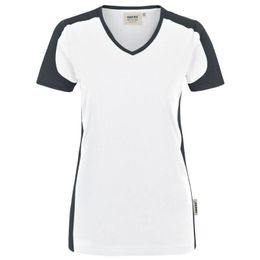 HAKRO Damen V-Shirt Contrast MIKRALINAR® weiß/anthrazit, M