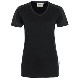 Damen V-Shirt Contrast mikralinar® schwarz/anthrazit, l - HAKRO