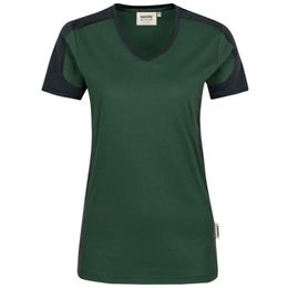 HAKRO - Damen V-Shirt Contrast mikralinar® tanne/anthrazit, xs