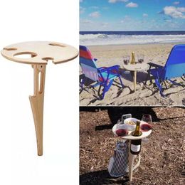 Tragbarer Weintisch für den Außenbereich – Runder Klapptisch – Picknicktisch aus Holz – Picknicktisch im Freien – Parkrasen – Weinglashalter –