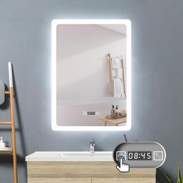 Badspiegel mit Beleuchtung Badezimmerspiegel Wandspiegel Lichtspiegel 50 x 70 cm Beschlagfrei Uhr 3 Lichtfarben Dimmbar led Memory Funktion