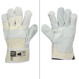ECD Germany 12 Paar Pro-Fit® Rindspaltleder-Handschuhe Größe 12/XXXL - Natur - Canvas-Stulpe - Leder Arbeitshandschuhe Rindspalt Schutzhandschuhe
