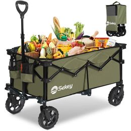 sekey Xl Bollerwagen Faltbar 135L 120KG, Faltbarer Bollerwagen Handwagen Geländereifen, Patentiert Zusammenfaltbar aus 4 Richtungen, Verstellbarer