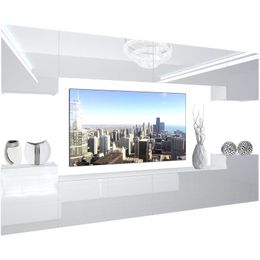 Wohnwand Vollausstattung Wohnzimmer-Set Moderne Schrankwand mit LED-Beleuchtung Anbauwand TV-Schrank Weiß - Belini