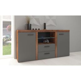 Furnix - Sideboard rivay mit 2 Schubladen und Glasvitrine 2F2S 156cm Lefkas Graphit