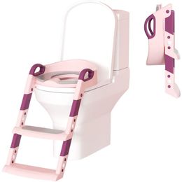 TolleTour Toilettentrainer Lerntöpfchen mit Treppe Justierbarer für Kinder Töpfchen Toilettensitz Rutschfest Töpfchentrainer rosa - Sakura rosa