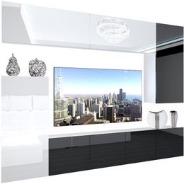 Wohnwand Wohnzimmer-Set Vollausstattung Moderne Schrankwand mit LED-Beleuchtung Anbauwand TV-Schrank Weiß/Schwarz - Belini