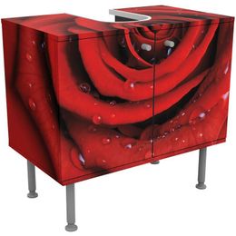 MICASIA Rosen Waschbeckenunterschrank - Rote Rose mit Wassertropfen - Blumenbild Badschrank Rot Größe: 55cm x 60cm