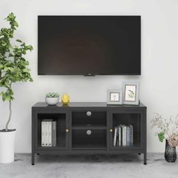 Bonnevie - Moderne TV-Möbel, TV-Lowboard TV-Schrank für das Wohnzimmer Anthrazit 105x35x52 cm Stahl und Glas -FV96100 - Anthrazit