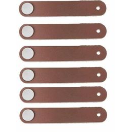 Minkurow - 6 Stück Lederschrankgriff Einloch-Leder-Türgriff im modernen Stil, Schubladen-Türgriff aus echtem Leder und Aluminiumlegierung (Braun)