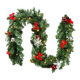 VINGO Weihnachtsgirlande 5m Tannengirlande mit 100 led warmweiß inkl. Deko, Künstliche Girlande Weihnachtsdeko für Weihnachten, Treppen, Kamine, Grün