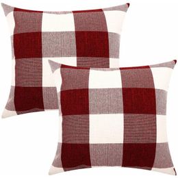 Karierter Kissenbezug, 2 Stück, atmungsaktiv, knitterfrei, Polyester-Kissenbezüge, dekorative Kissenbezüge für 45 x 45 cm, Rot und Weiß - Minkurow