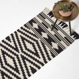 Dinan Teppich-Läufer Baumwolle - 66 x 200 cm, schwarz-weiß gemustert - Schwarz-Weiß - Homescapes