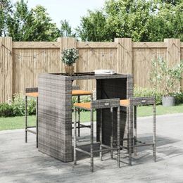 4er Set Barhocker,Barstuhl,Bistrohocker für Esszimmer, Küche, Theke, Bar Grau Poly Rattan und Massivholz Akazie VCWS968266 MAISONCHIC