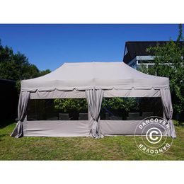 Dancover Faltzelt Faltpavillon Wasserdicht FleXtents PRO Peaked 4x8m Latte, mit 6 Seitenwänden und 6 dekorative Gardinen - Latte