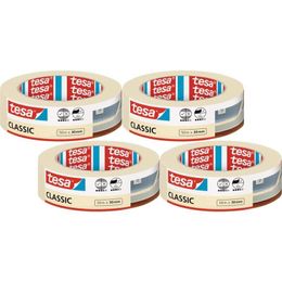 Tesa Malerband classic im 4er Pack - Abdeckband zum Abkleben bei Malerarbeiten - lösungsmittelfrei, rückstandslos entfernbar - 4 Rollen je 50 m - beige