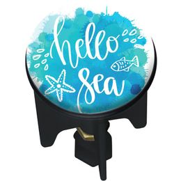 Wenko - Abfluss-Stopfen Pluggy® Hello Sea, Waschbeckenstöpsel höhenverstellbar, Blau, Kunststoff mehrfarbig , Messing chrom - blau
