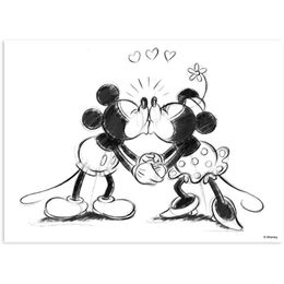 Disney - Mickey Minnie - Leinwandbild - Kuss - 70x50 cm - Schwarz / Weiß