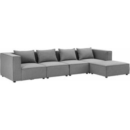 Juskys - modulares Sofa Domas xl - Couch für Wohnzimmer - 4 Sitzer - Ottomane, Armlehnen & Kissen - Ecksofa Eckcouch Ecke - Wohnlandschaft Stoff