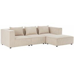 Modulares Sofa Domas l - Couch für Wohnzimmer - 3 Sitzer - Ottomane, Armlehnen & Kissen - Ecksofa Eckcouch Ecke - Garnitur Cord Beige - Juskys