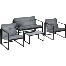 Gartenmöbel-Set, 1 Glastisch, 2 Sessel. 1 Sofa, wetterbeständig,114 cm x 70 cm x 67 cm, Grau + Schwarz - Grau+Schwarz - Outsunny