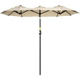 Sonnenschirm, Gartenschirm, neigbar, mit Handkurbel, Winddach, Polyester+Stahl, khaki, 285 x 147 cm - Khaki - Outsunny