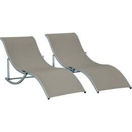 2er Set Sonnenliege Gartenliegen Stoffliege Relaxliege ergonomisch Aluminium Texteline Hellgrau 165 x 61 x 63 cm - Hellgrau - Outsunny