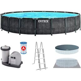 26744 Greywood Prism Frame Pool Set Ø549x122cm Pumpe Leiter Abdeckplane - Intex