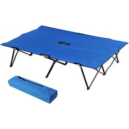 Outsunny - Campingbett Klappbar für 2 Personen Feldbett Klappbett mit Tragetasche bis 136 kg belastbar Stahl Oxford Blau+Schwarz 193 x 125 x 40 cm