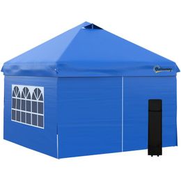 Outsunny - Pavillon 3x3m Faltpavillon 4 Seitenwände mit Fenster Tür Festzelt Gartenzelt Pop-Up-Pavillon inkl. Heringe Abspannseile Tragetasche Metall