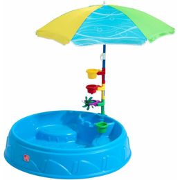 Step2 Play and Shade Planschbecken mit Sonnenschirm und Zubehör Garten Wasser Spielzeug aus Kunststoff für Kinder in Blau Planschbecken ohne Luft klein